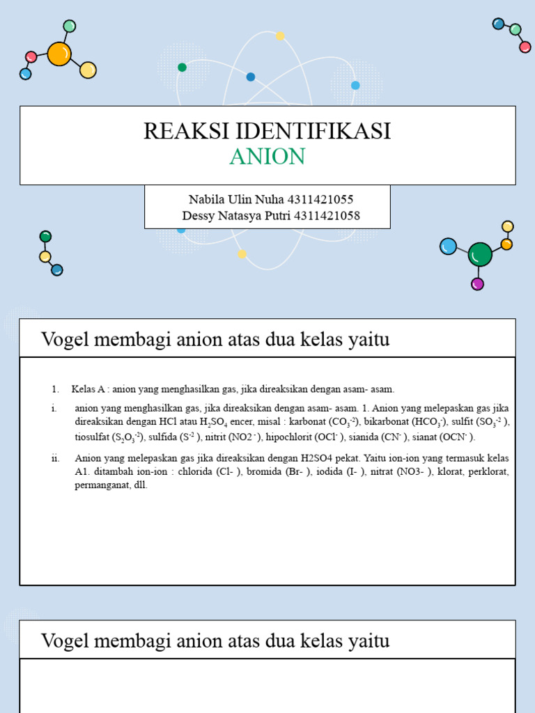 Identifikasi Anion Berdasarkan Reaksi Kimia | PDF