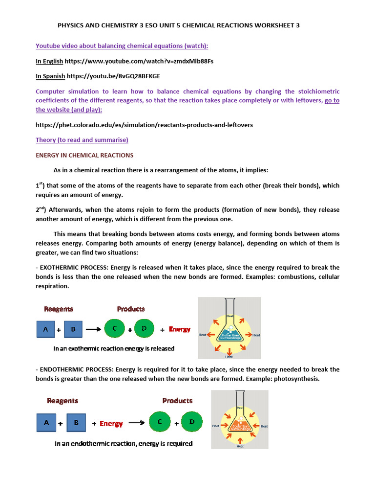 Unit 5 Chemistry Reactions Worksheet 3 | PDF | Science & Mathematics