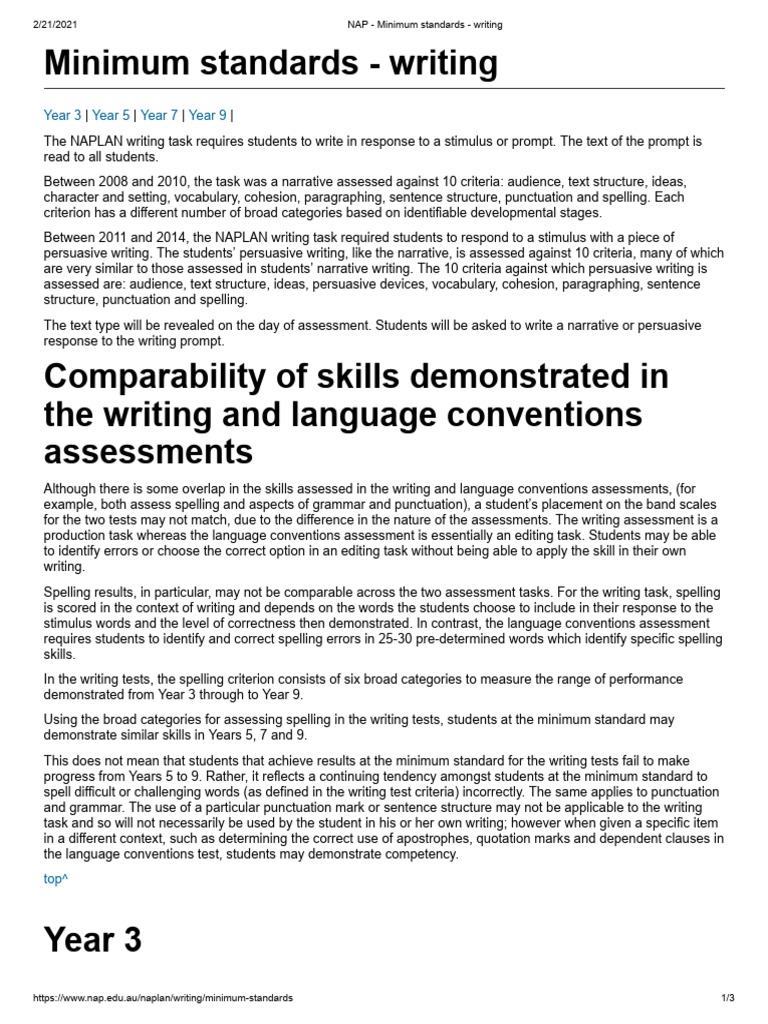 NAP - Minimum standards - writing | PDF