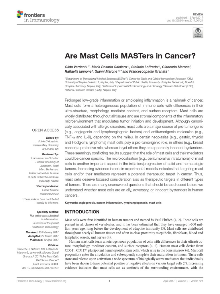 Are Mast Cells Masters in Cancer | PDF