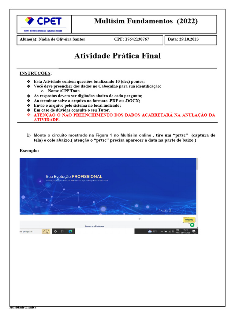 Atividade Prática Final - Multisim 13 Fundamentos | PDF