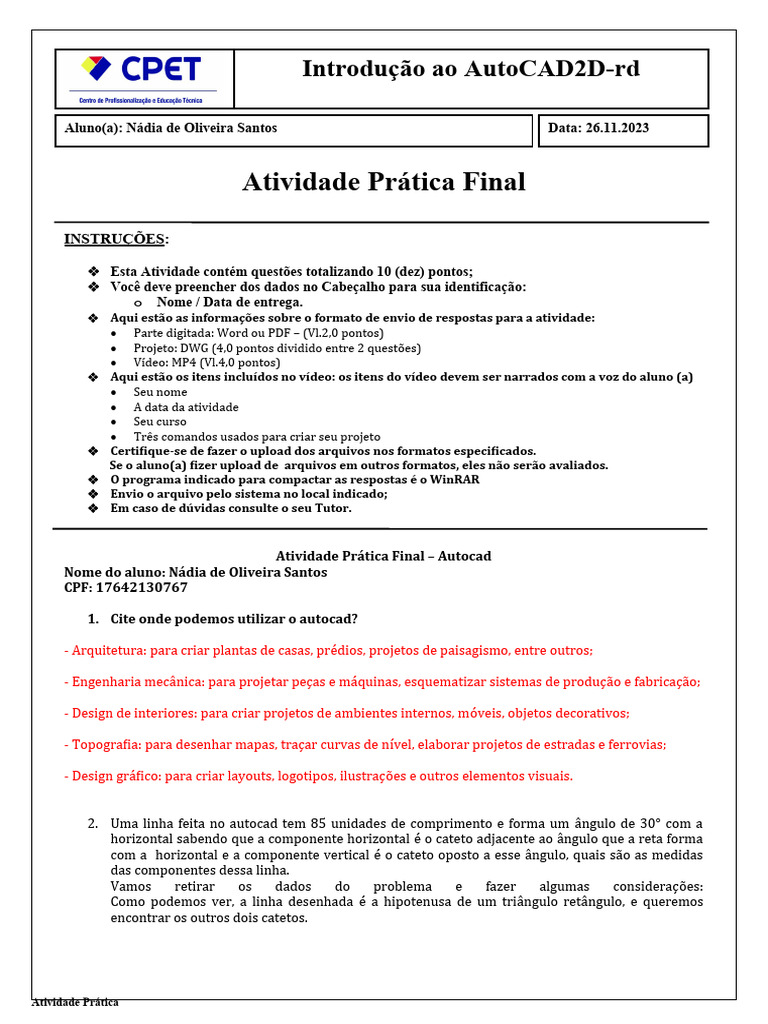 ATIVIDADE PRÁTICA FINAL - INTRODUÇÃO AO AUTOCAD | PDF | Auto Cad