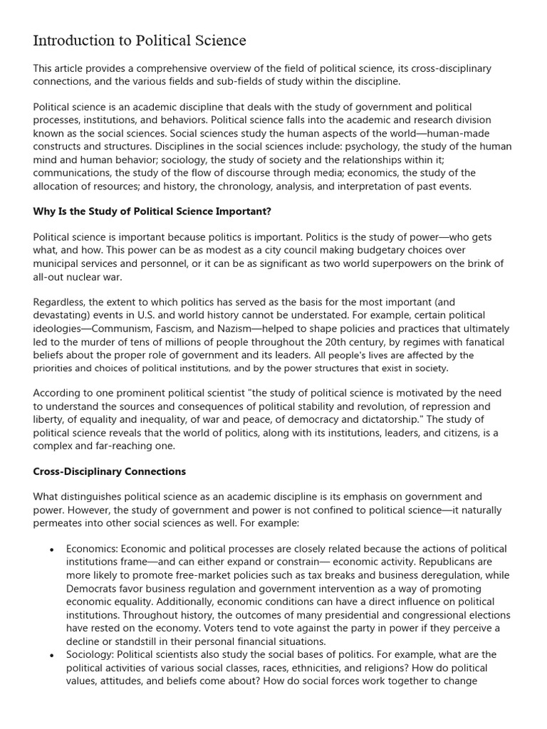 Introduction To Political Science | PDF | Sovereignty | Power (Social ...