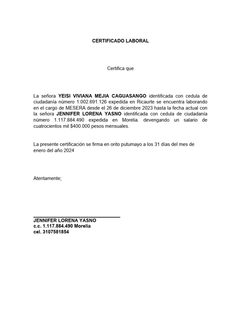Certificado Laboral | PDF