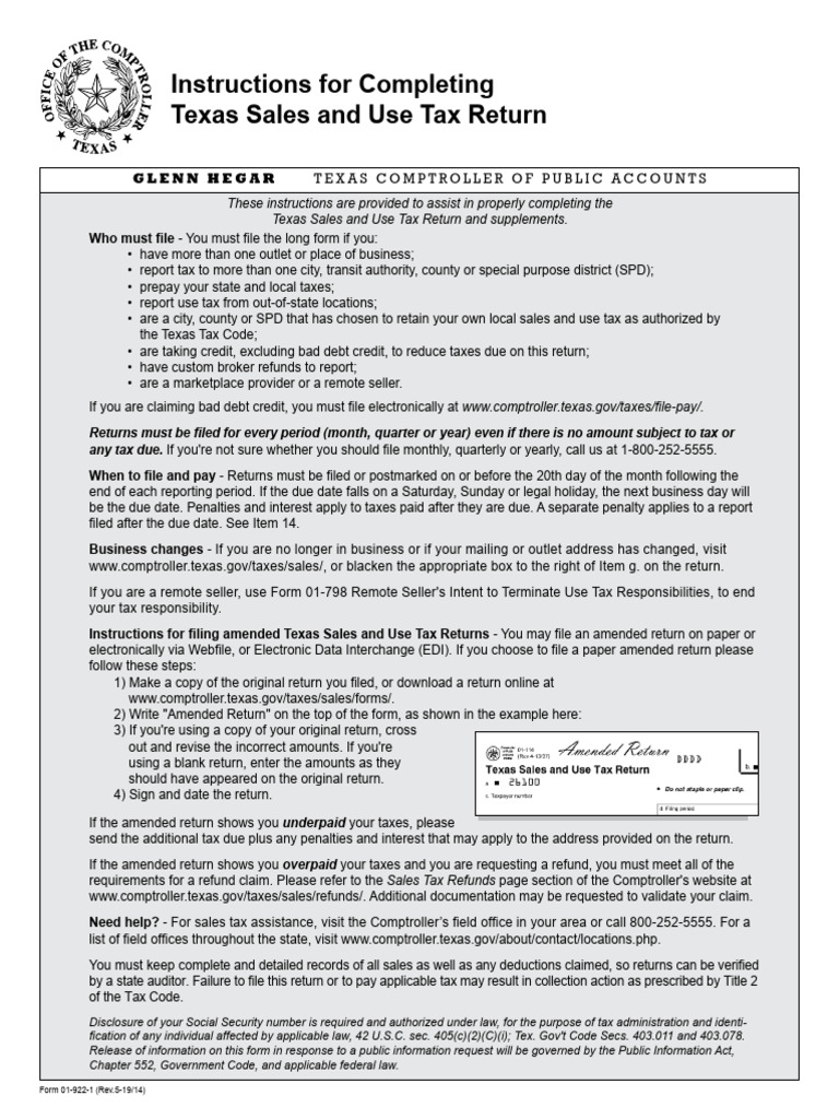 Texas Sales Tax Return Instructions | PDF | Use Tax | Taxes
