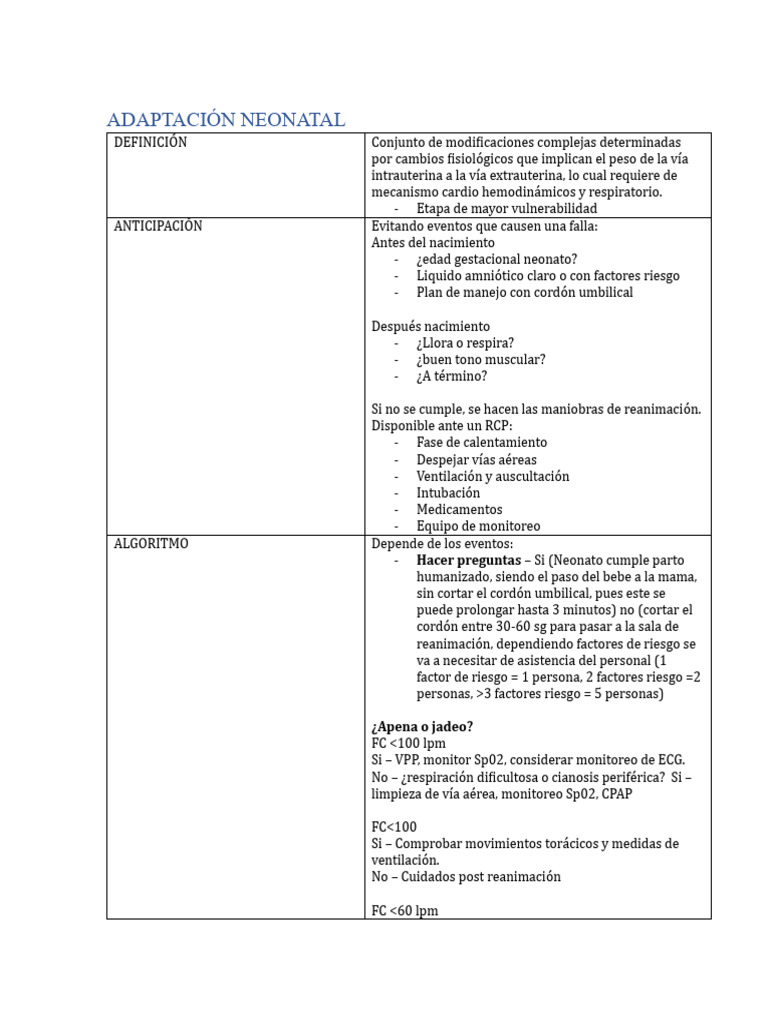 Adaptación Neonatal | Descargar gratis PDF | Pulmón | Infantes