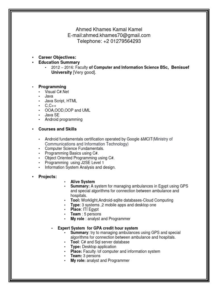 Ahmed CV | PDF | Computers | Technology & Engineering