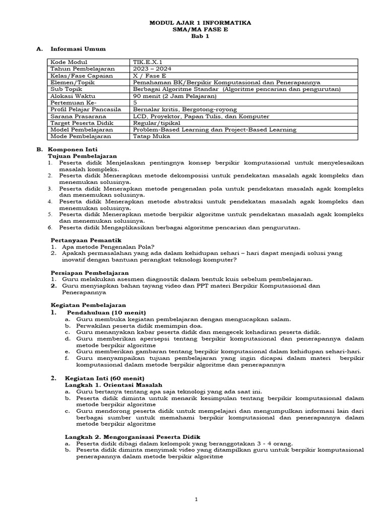 8.1.5. Perangkat Modul Ajar Informatika - Bab 1 | PDF