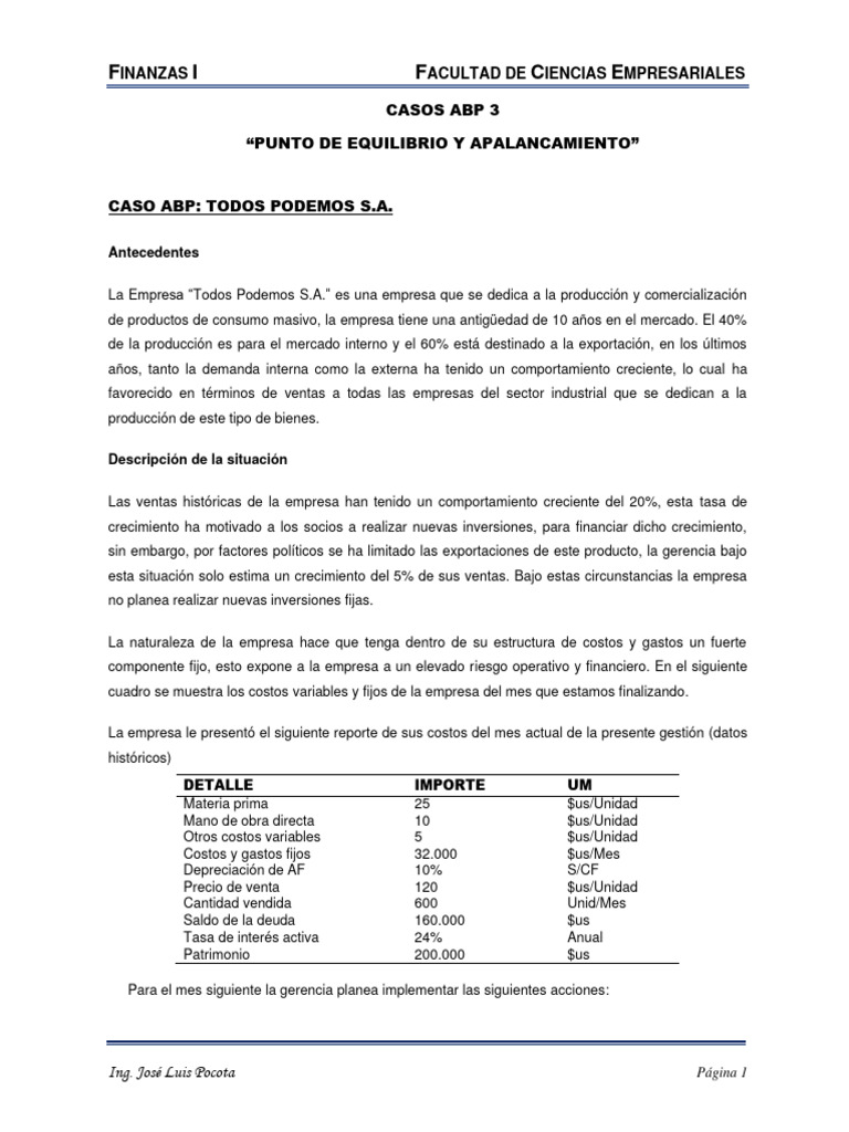 Punto de Equilibrio y Apalancamiento | PDF