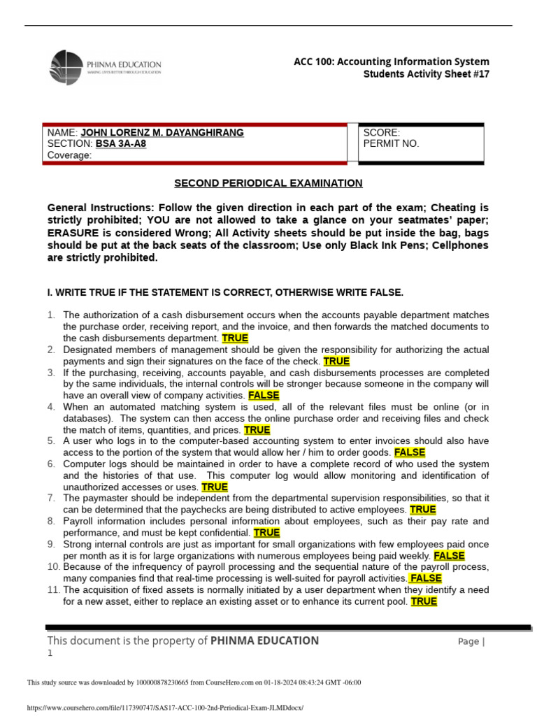 SAS 17 ACC 100 2nd Periodical Exam JLMD | PDF