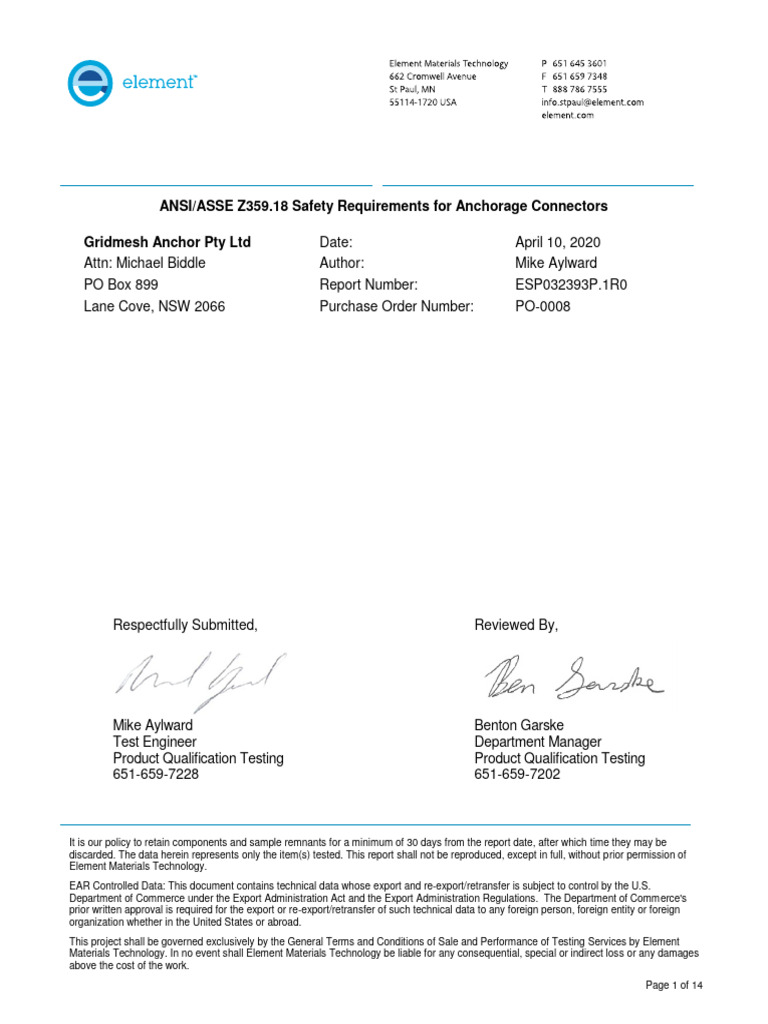 Gridmesh Anchor Test Report ANSI Z359.18 | PDF | Mechanical Engineering ...