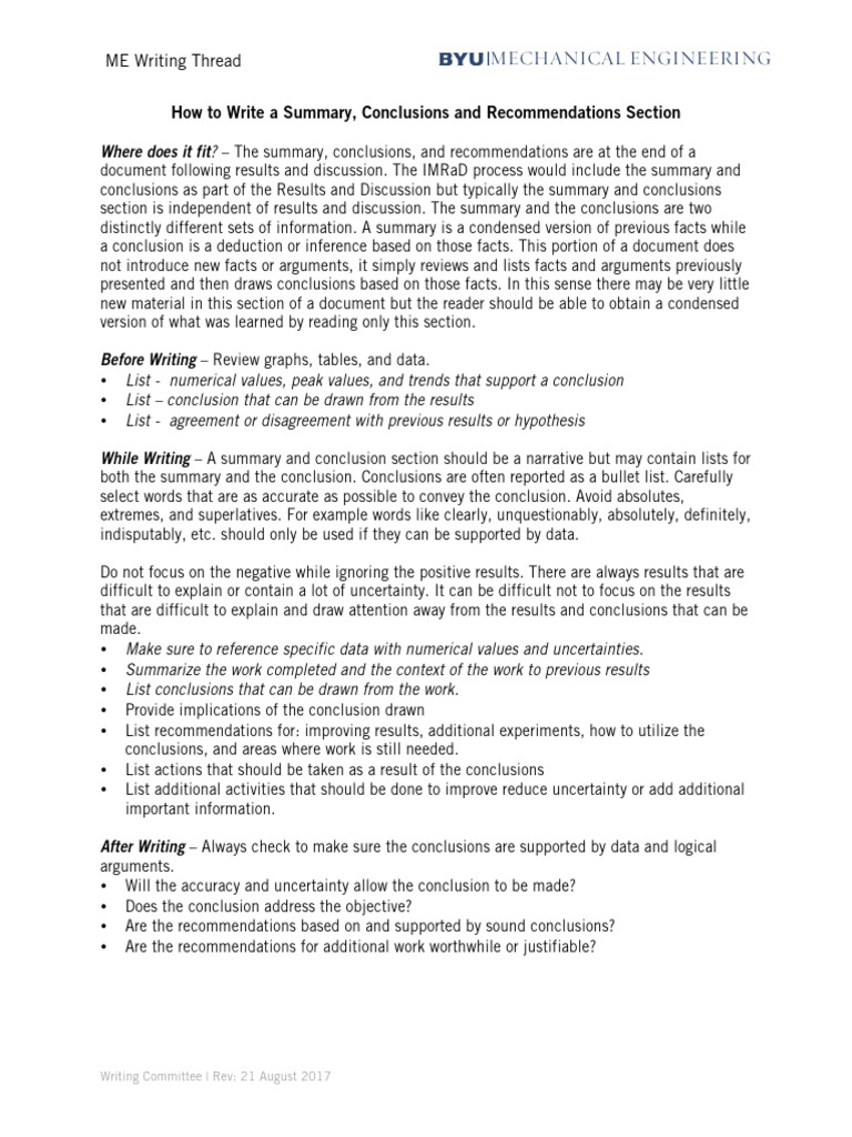 How To Write A Summary and Conclusions Section PDF | PDF | Career & Growth