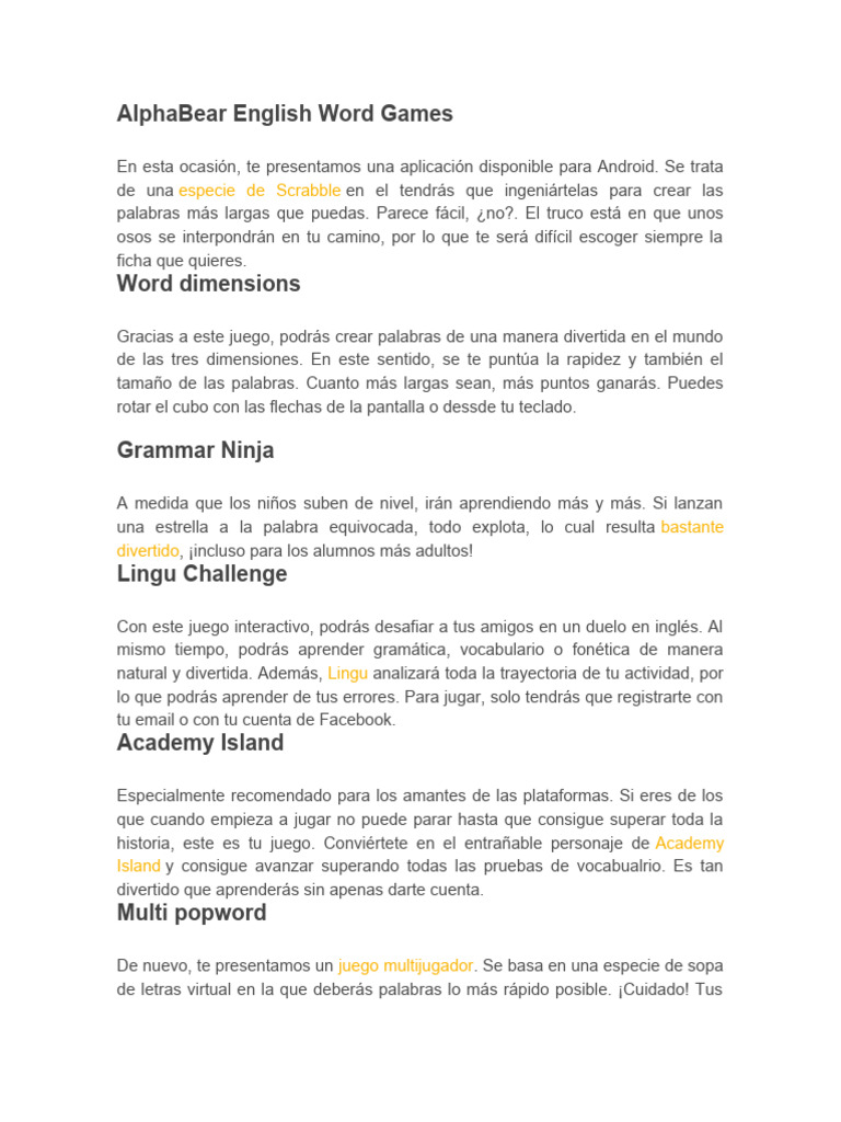 English Word Games | PDF