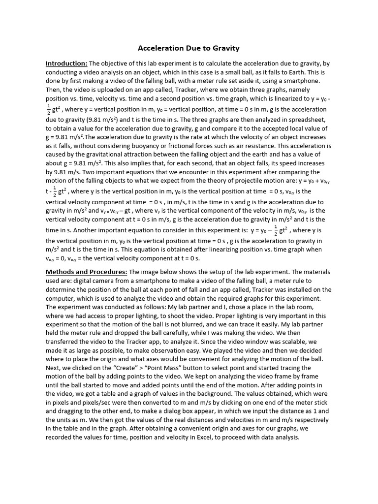 EN PH 131 Lab Report 1 Final Version | PDF | Acceleration | Gravity
