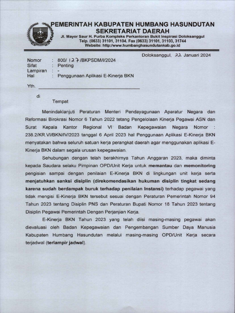 Penggunaan Aplikasi E-Kinerja BKN | PDF