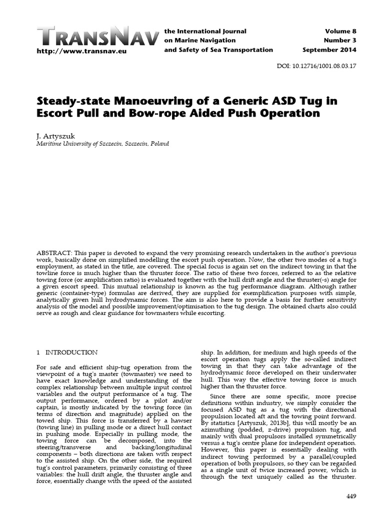 Steady-State Manoeuvring of A Generic ASD Tug in Escort Pull and Bow ...
