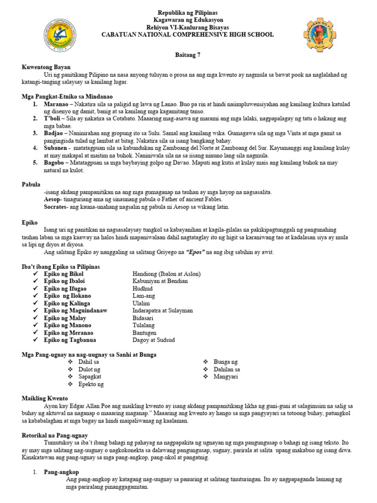 Filipino 7 Handouts | PDF