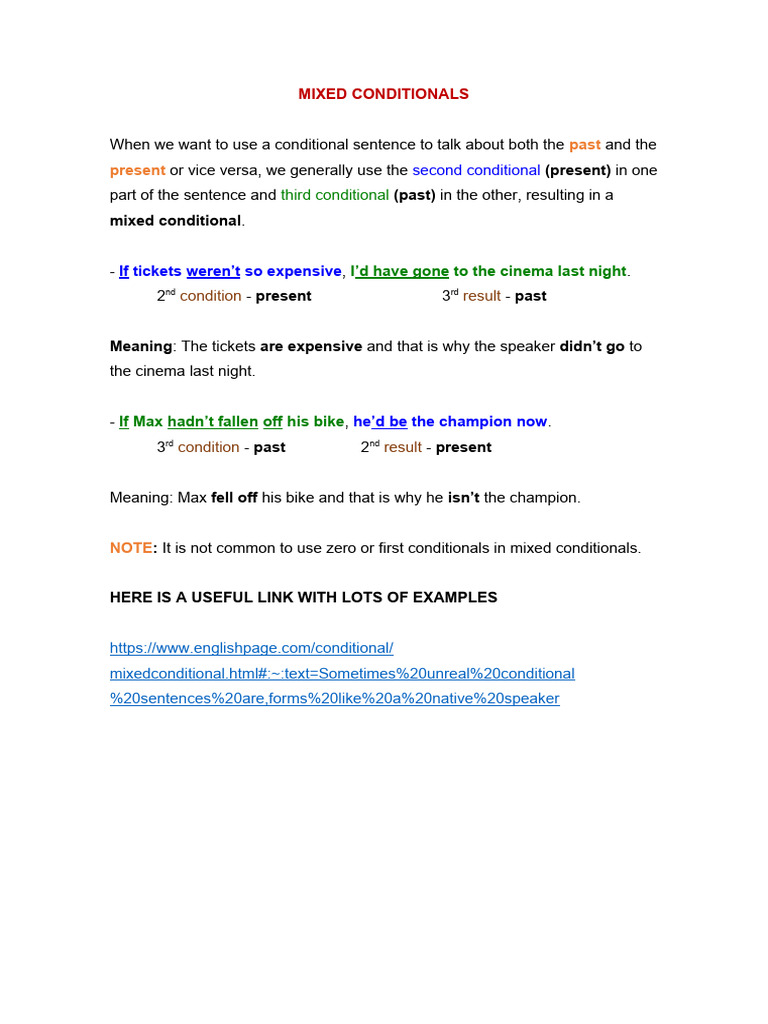 Understanding Mixed Conditionals | PDF