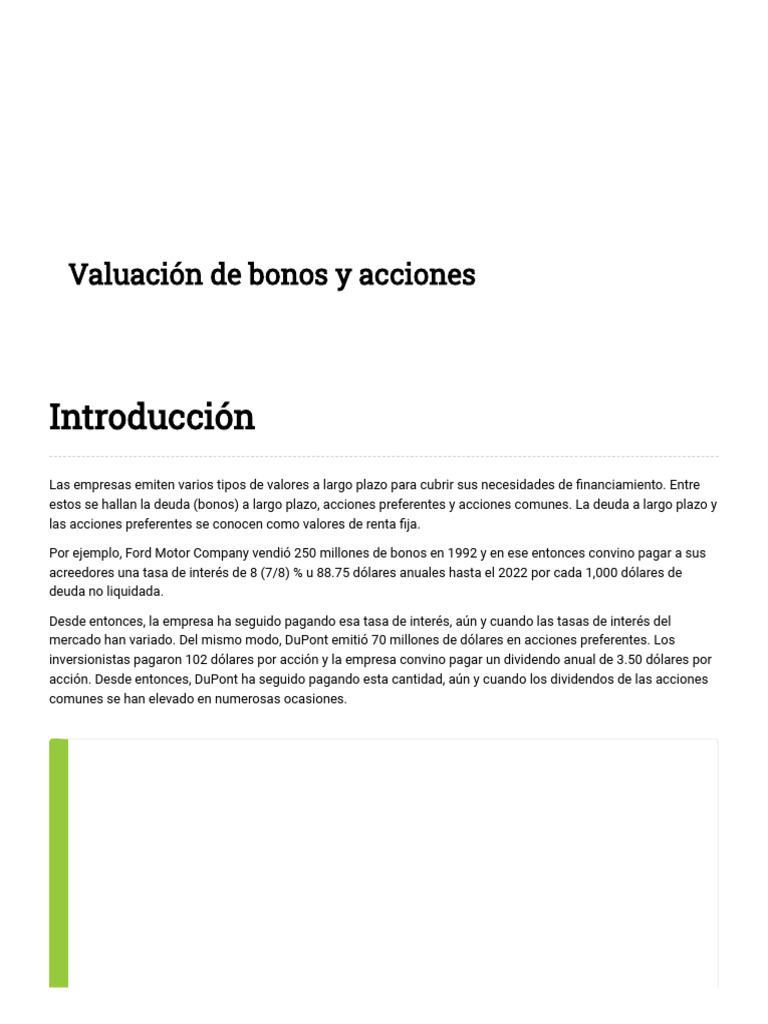 Valuación de Bonos y Acciones | PDF