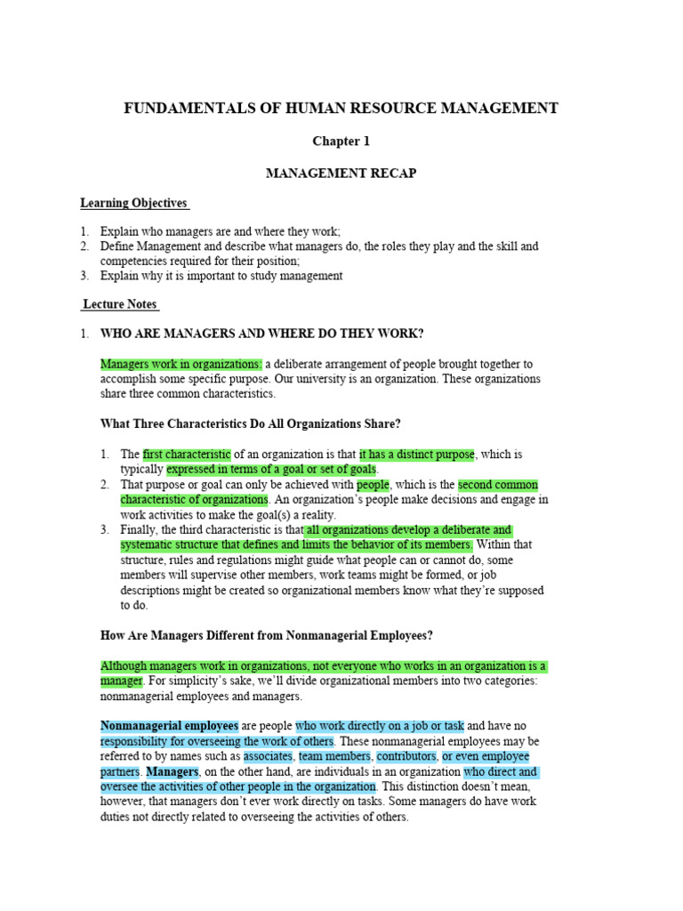 CHAPTER 0 Management Recap | Download Free PDF | Efficiency | Goal