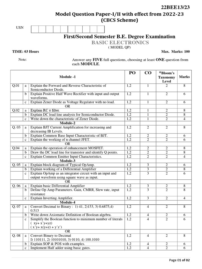 Basic Electronics Question Papers | PDF | Operational Amplifier | Rectifier
