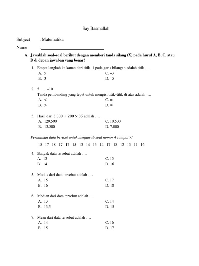 Latihan Soal MTK For PAS P6 2023 | PDF