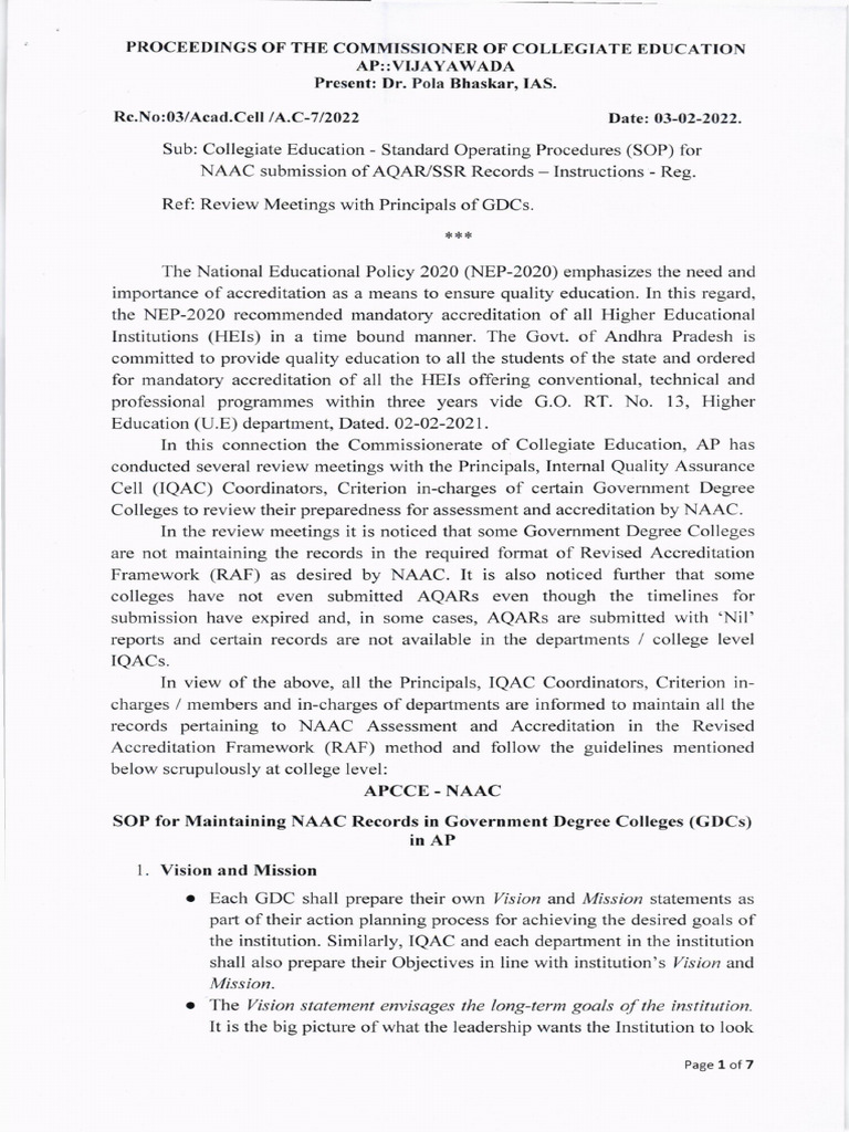 Naac Sop | PDF | Quality | Business Process