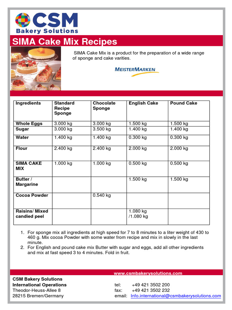 Sima Cake Mix Recipes | PDF | Cooking, Food & Wine | Science & Mathematics