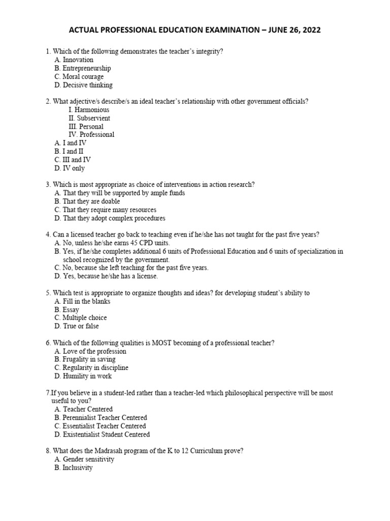 Actual Profed June 2022 | PDF | Learning | Teachers