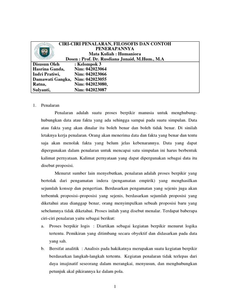 Kelompok 3, Ciri Ciri Penlaran Filosofi Dan Contoh Penerapannya | PDF