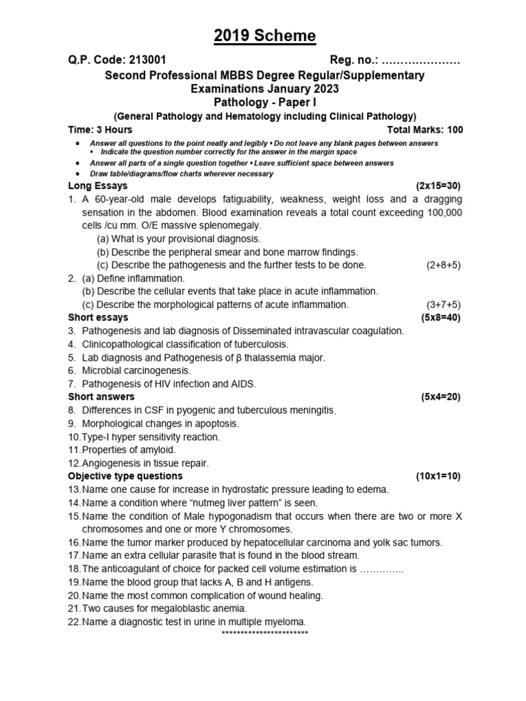 Pathology Exam Guide for MBBS Students | PDF | Inflammation | Pathology