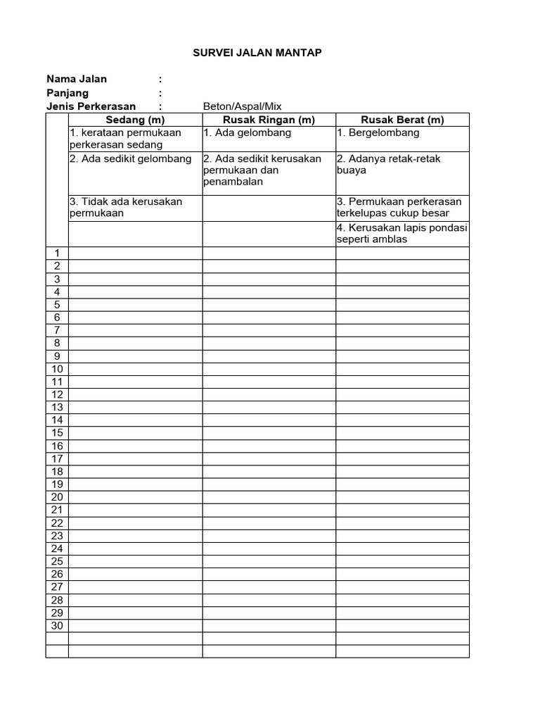 Form Survei Jalan Ex Nasional | PDF