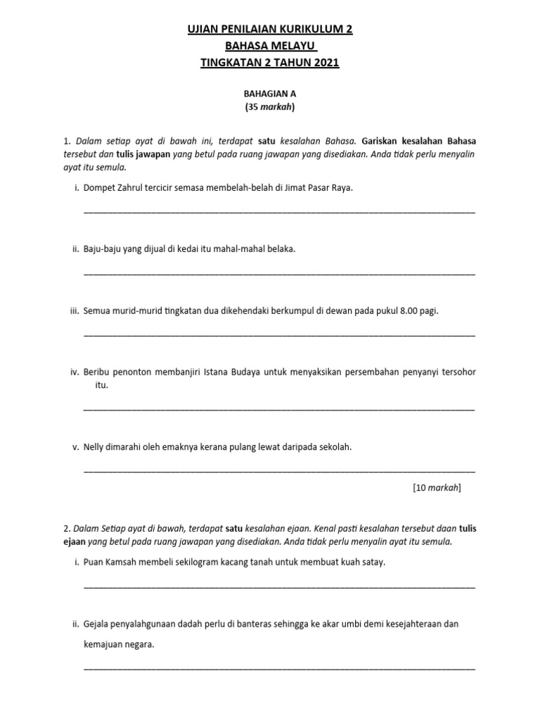 Soalan BM Upk2 T2 2021 | PDF