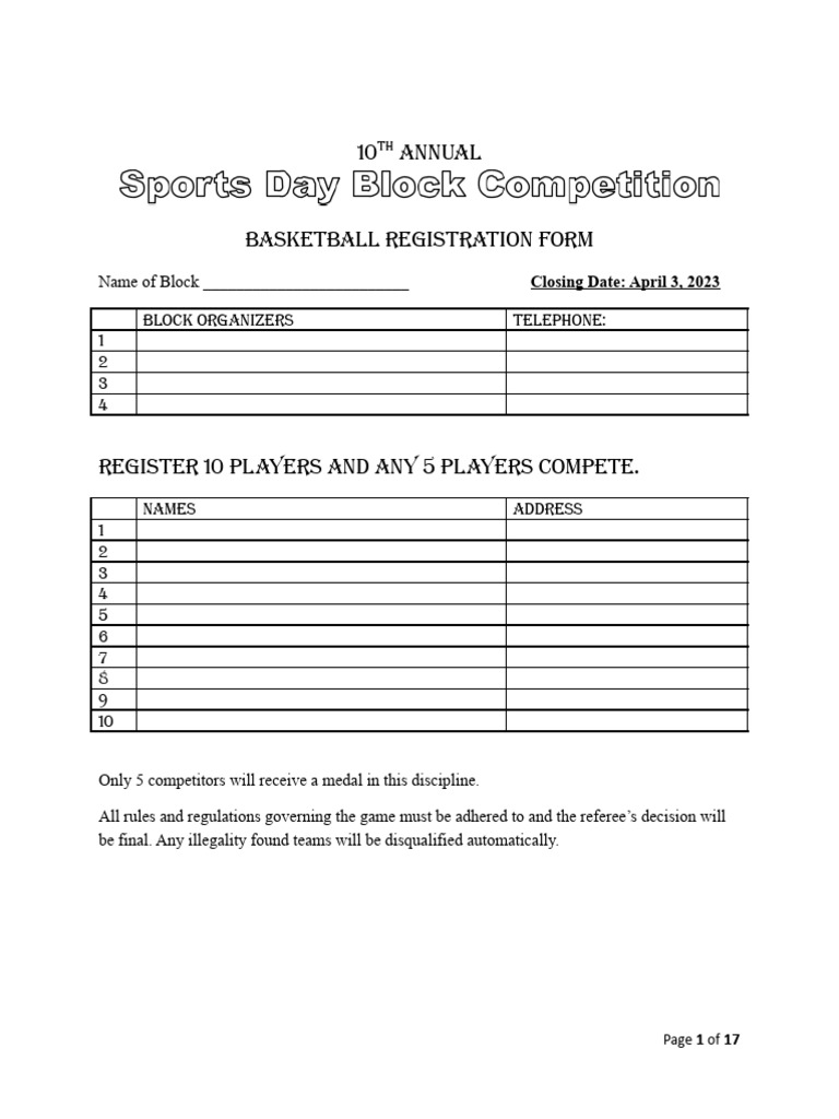 Sports Days Registration Forms 2023 | PDF | Referee | Sports