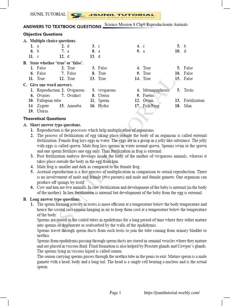 Science Mission 8 chp9 Reproduction in Animals | PDF | Fertilisation | Uterus