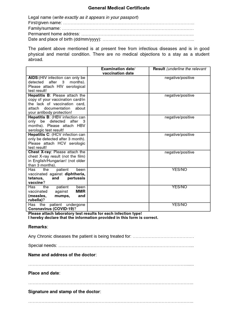 General Medical Certificate Template | PDF
