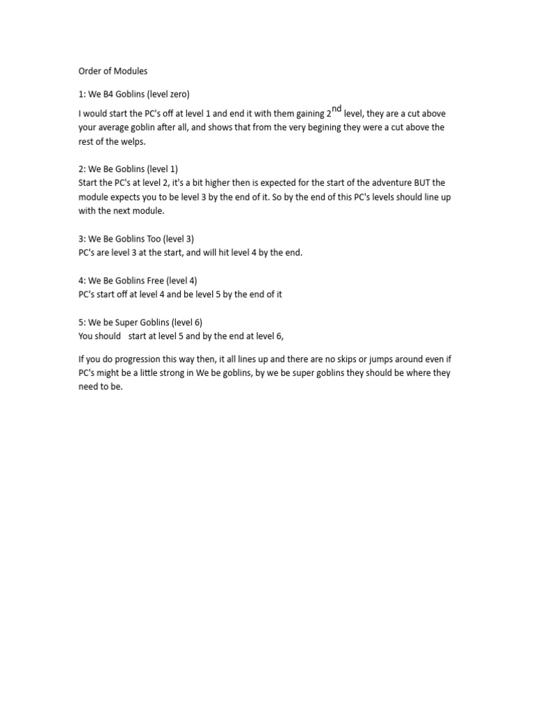 We Be Goblins: Order of Modules | PDF