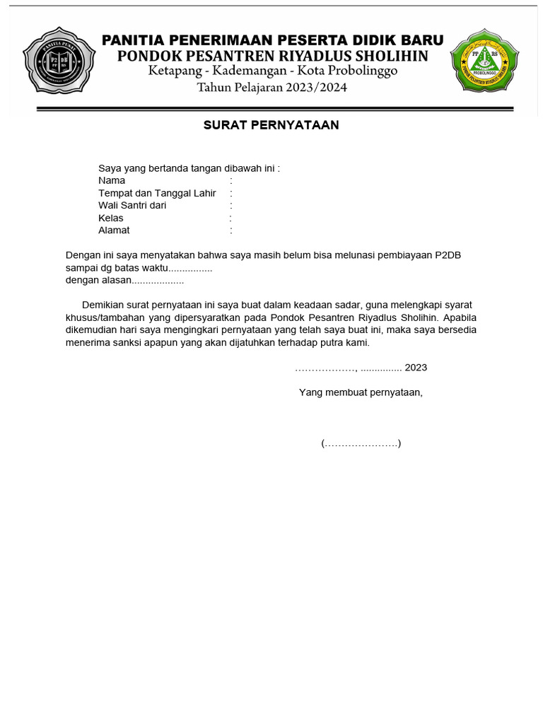 Surat Pernyataan PPDB | PDF