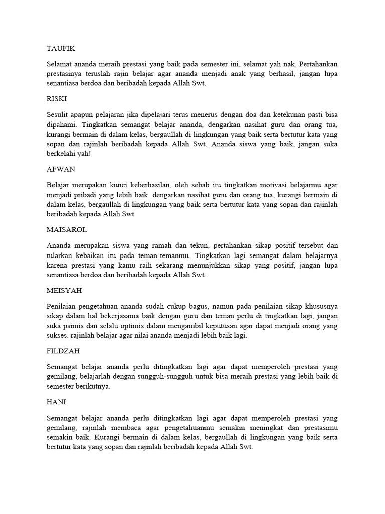Catatan Untuk Siswa Tahfidz | PDF