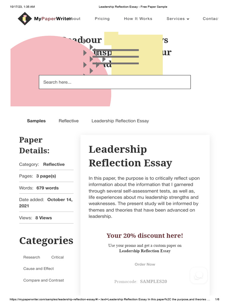 Leadership Reflection Essay | PDF | Leadership | Essays