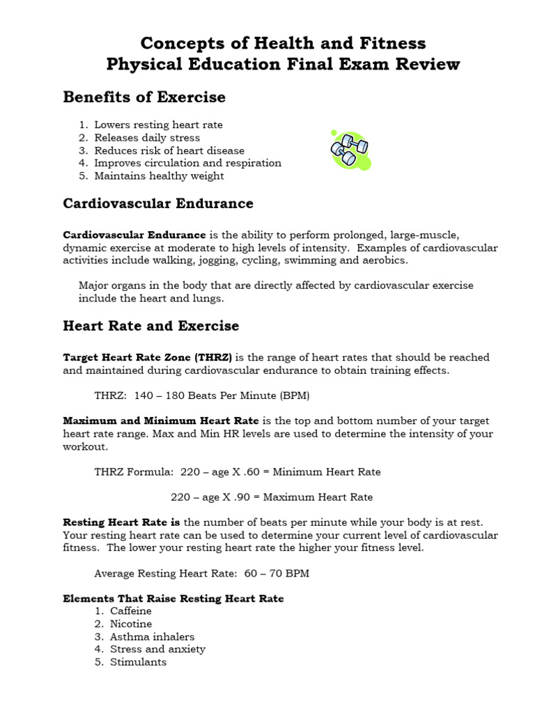 Concepts of Health and Fitness Review Worksheet | PDF | Wellness