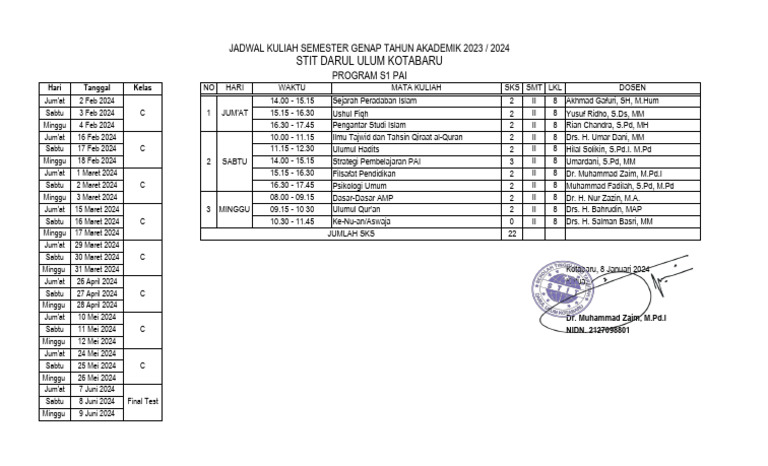 Jadwal Semester 2C | PDF