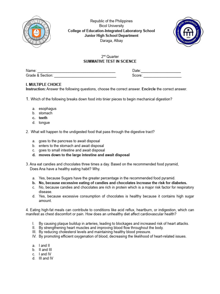 Grade 8 Summative Test in Science (2nd Quarter) | PDF | Ecosystem | Foods