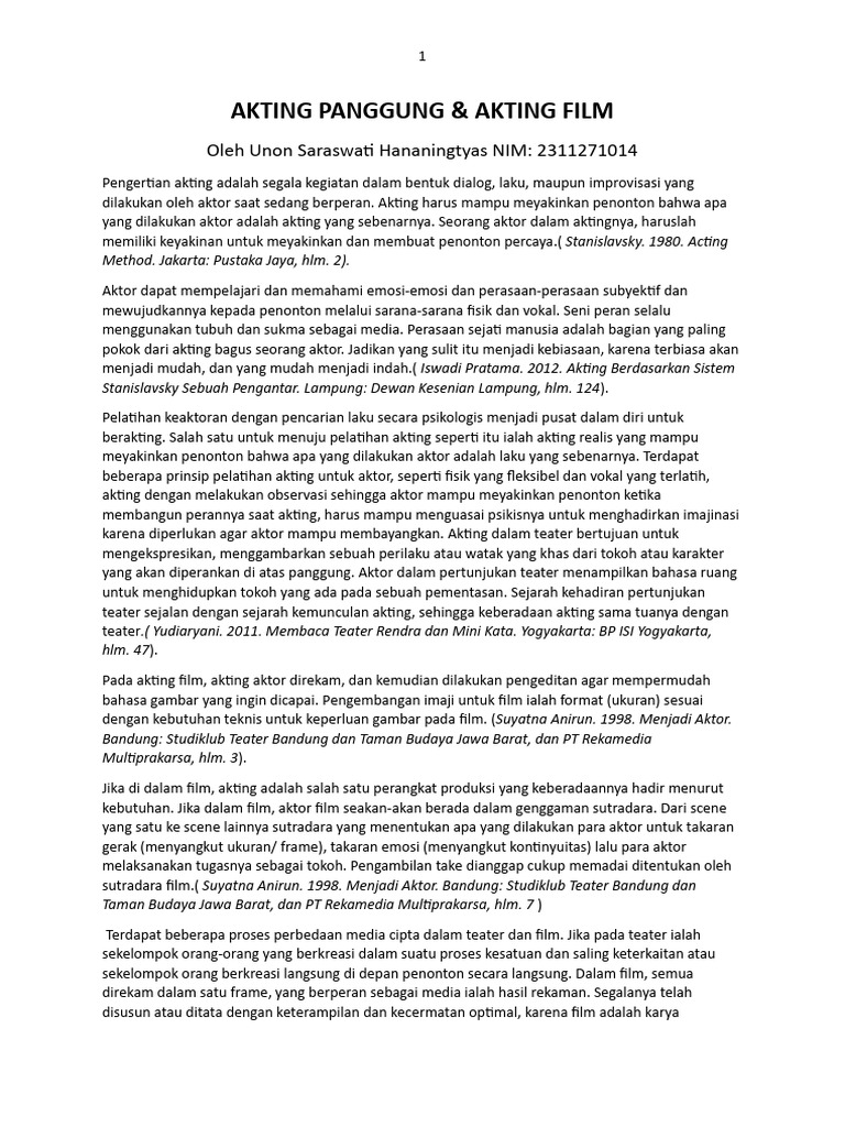 AKTING PANGGUNG Vs AKTING FILM-unon | PDF | Seni