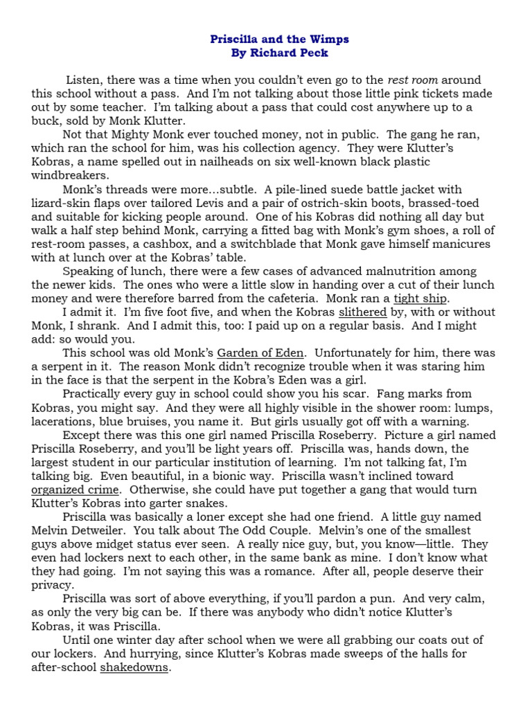 Priscilla and the Wimps Summary | PDF | Mystery, Thriller & Crime ...