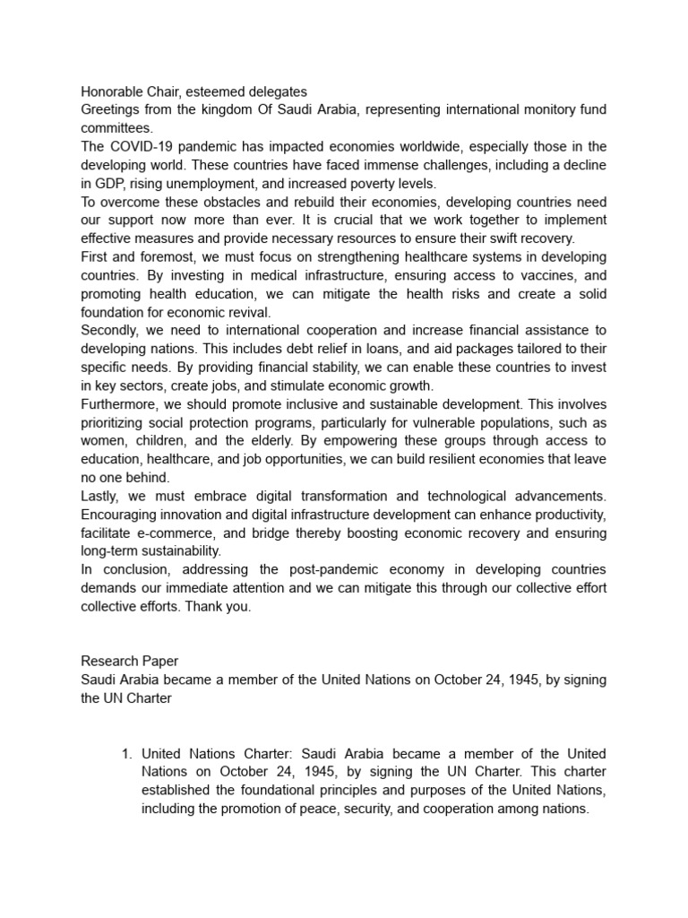 Honorable Chair, Esteemed Delegates | PDF | Cost Of Living ...