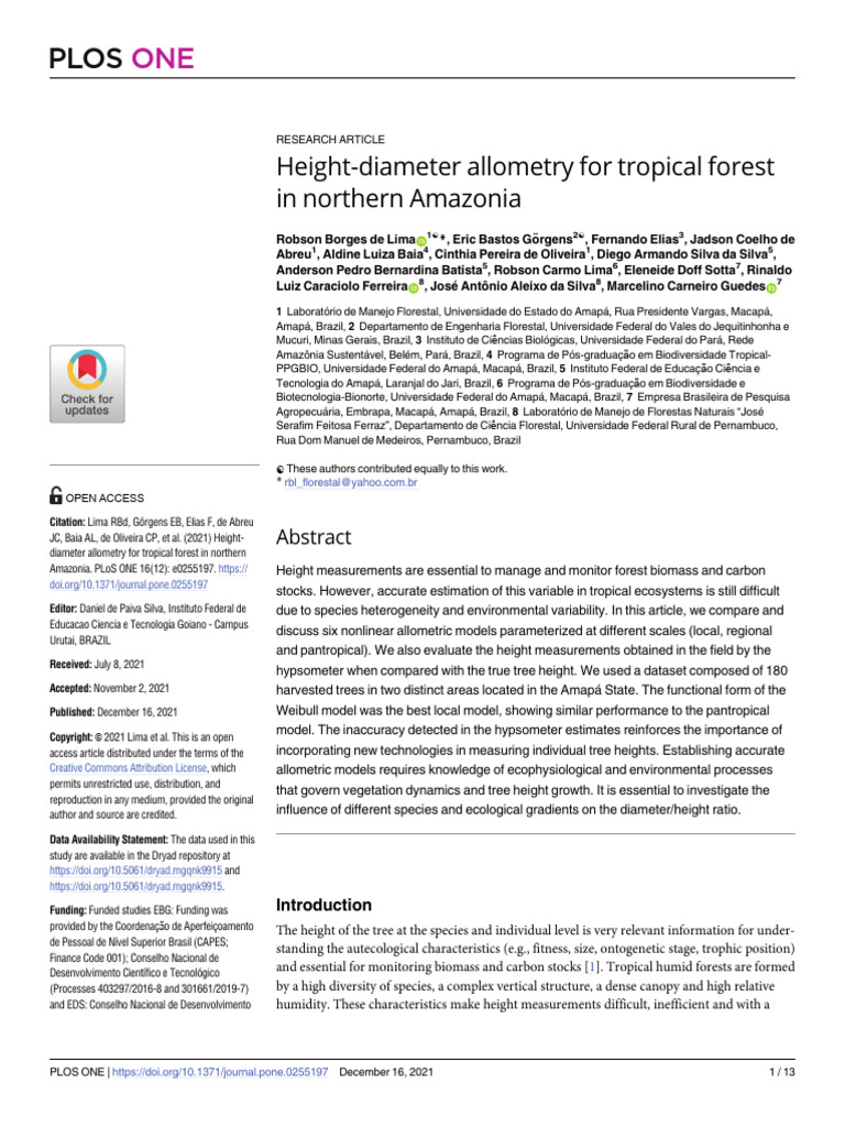 Height-Diameter Allometry For Tropical Forest | PDF | Forests | Natural Environment