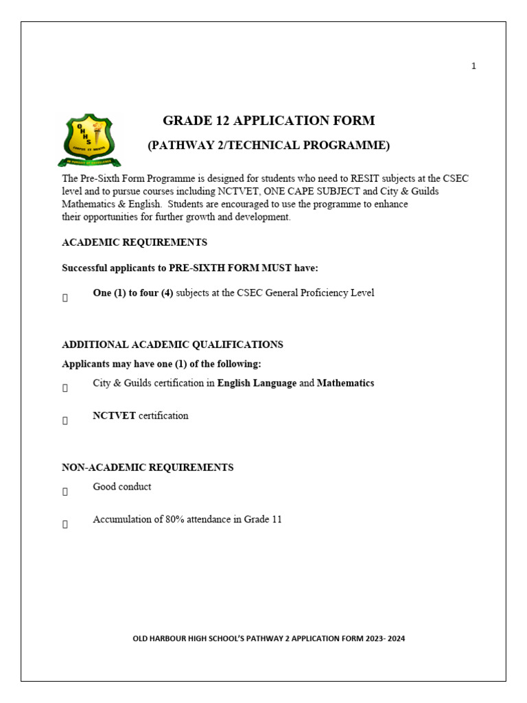 Pre-Sixth Application Form 2023-2024 2 | PDF