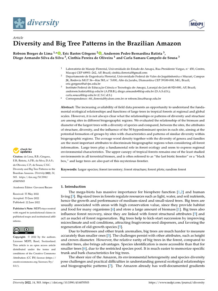 Diversity and Big Trees Patterns in The Brazilian Amazon. | PDF ...