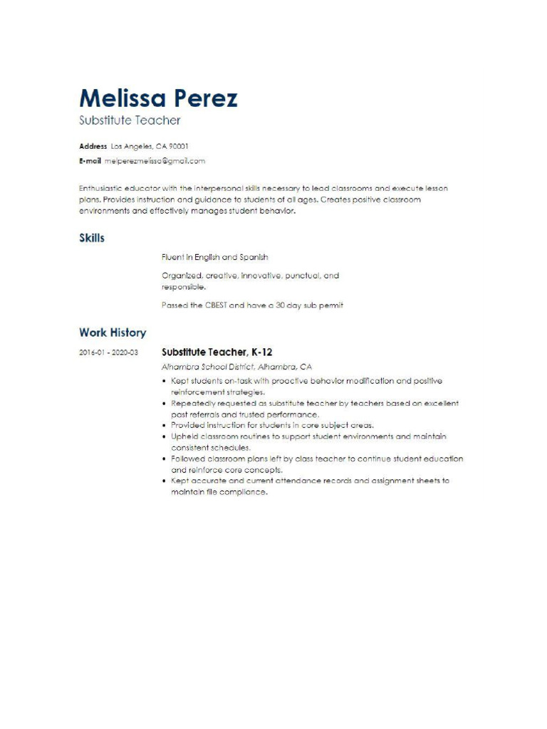 Resume Melissa Perez | PDF